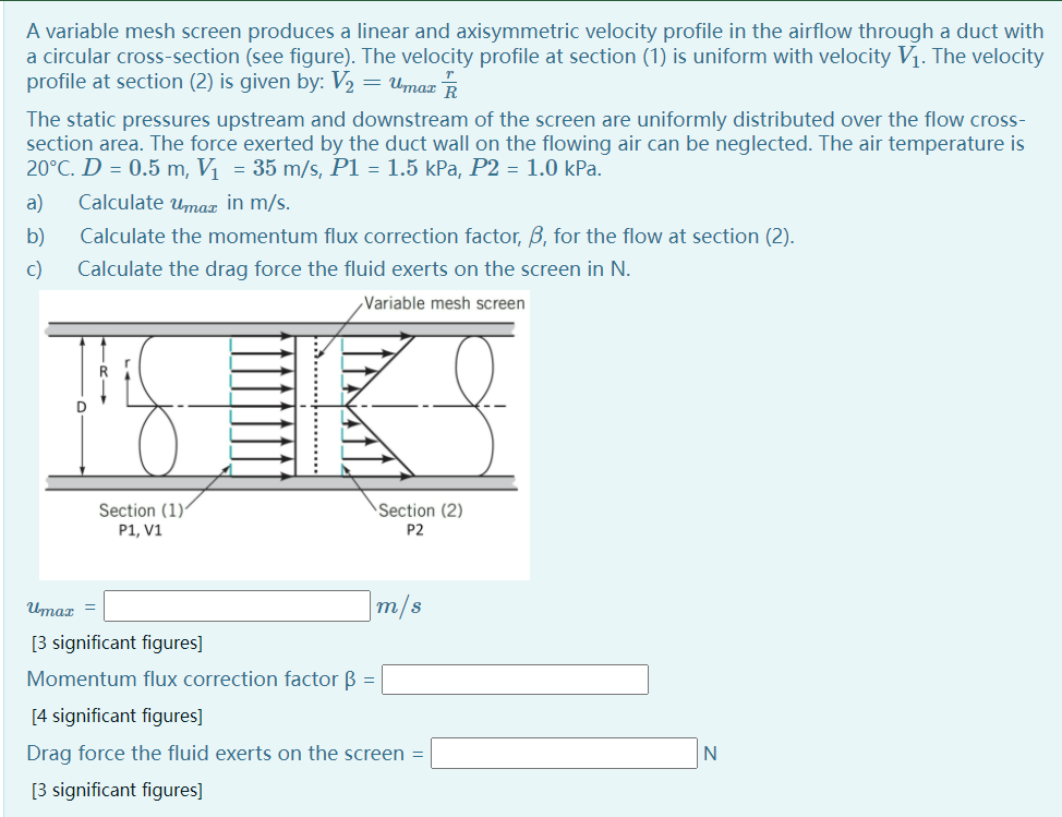 Solved A variable mesh screen produces a linear and | Chegg.com