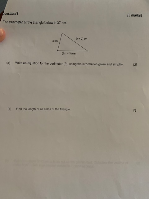 Solved uestion 7 5 marks The perimeter of the triangle below | Chegg.com