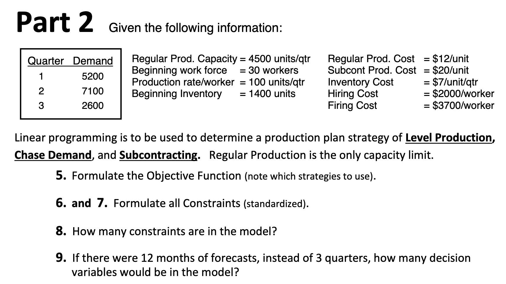 Solved Part 2 Given the following information: Regular Prod. | Chegg.com