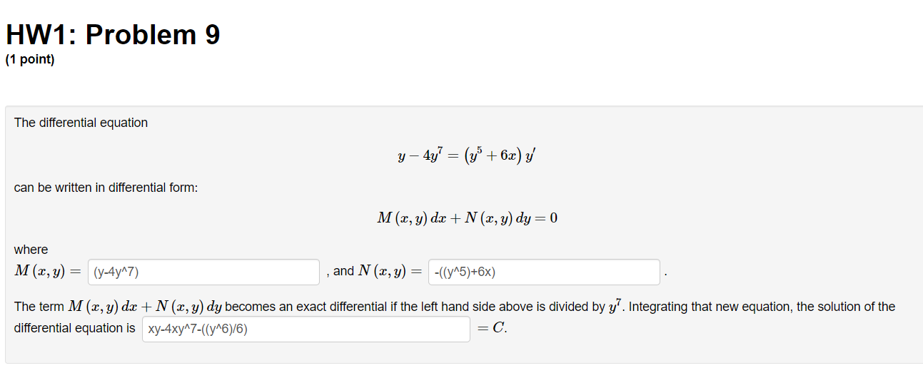 Solved HW1: Problem 9 (1 point) The differential equation | Chegg.com