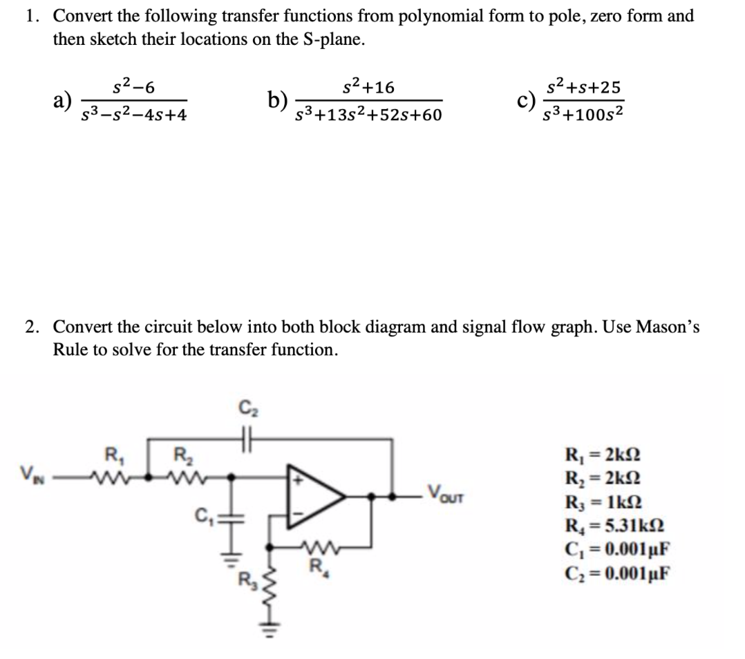 Solved 1. Convert the following transfer functions from | Chegg.com
