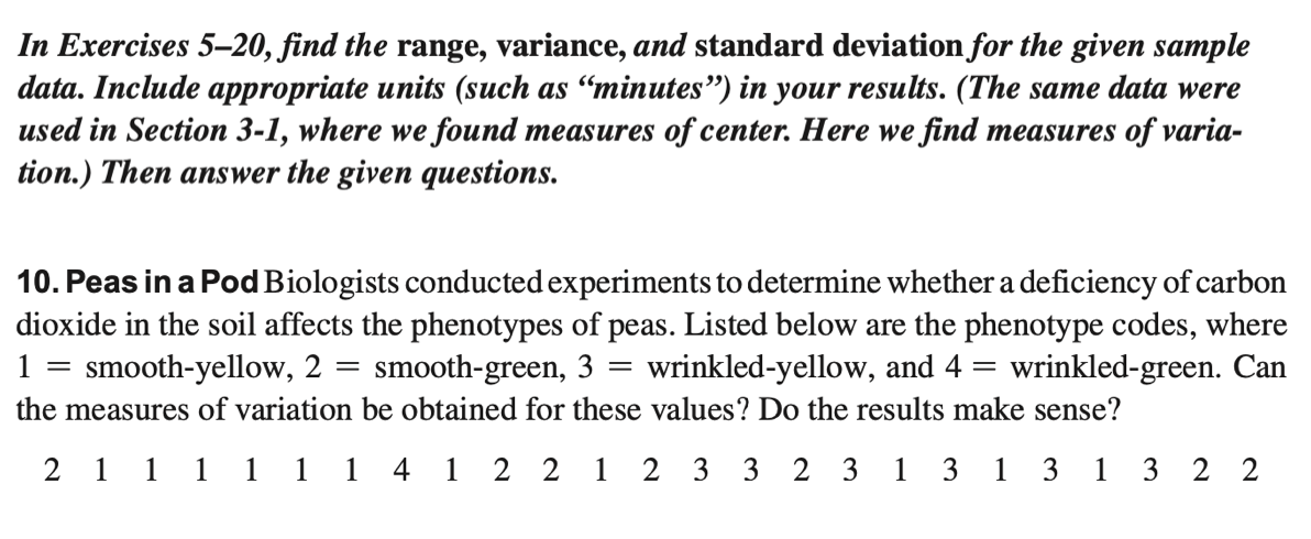 Solved In Exercises 5-20, find the range, variance, and | Chegg.com