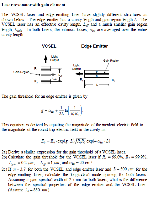 Laser resonator with gain element The VCSEL laser and | Chegg.com