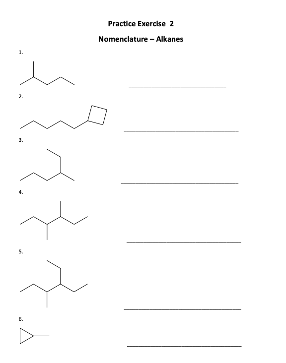 Solved Practice Exercise 2 Nomenclature - Alkanes 1. 2. 3. | Chegg.com