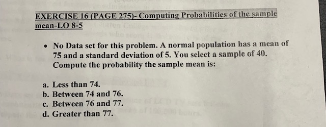Solved EXERCISE 16 (PAGE 275)-Computing Probabilities of the | Chegg.com