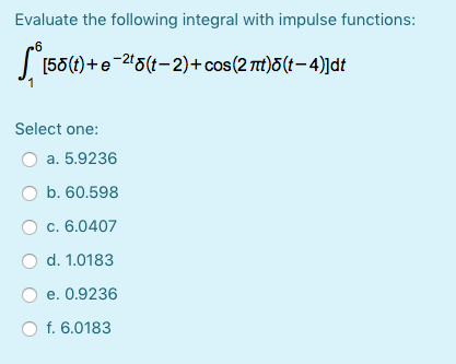 Solved Evaluate the following integral with impulse | Chegg.com