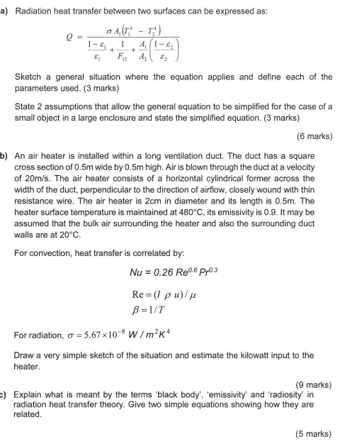 Solved a) Radiation heat transfer between two surfaces can | Chegg.com