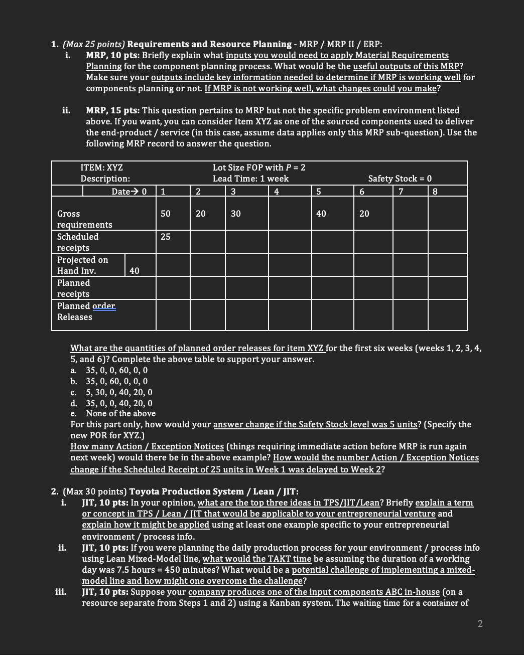 Solved 1. (Max 25 points) Requirements and Resource Planning | Chegg.com