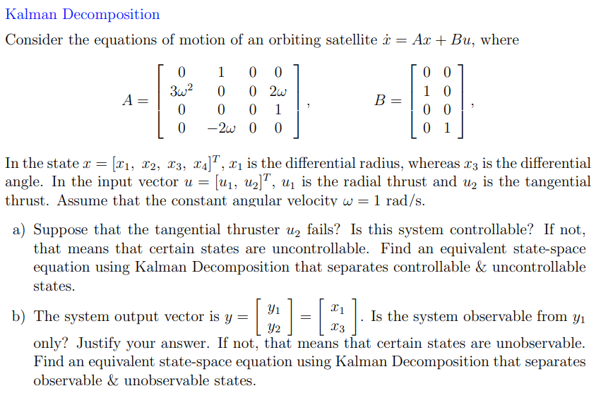 Please help me with this problem using "Kalman | Chegg.com