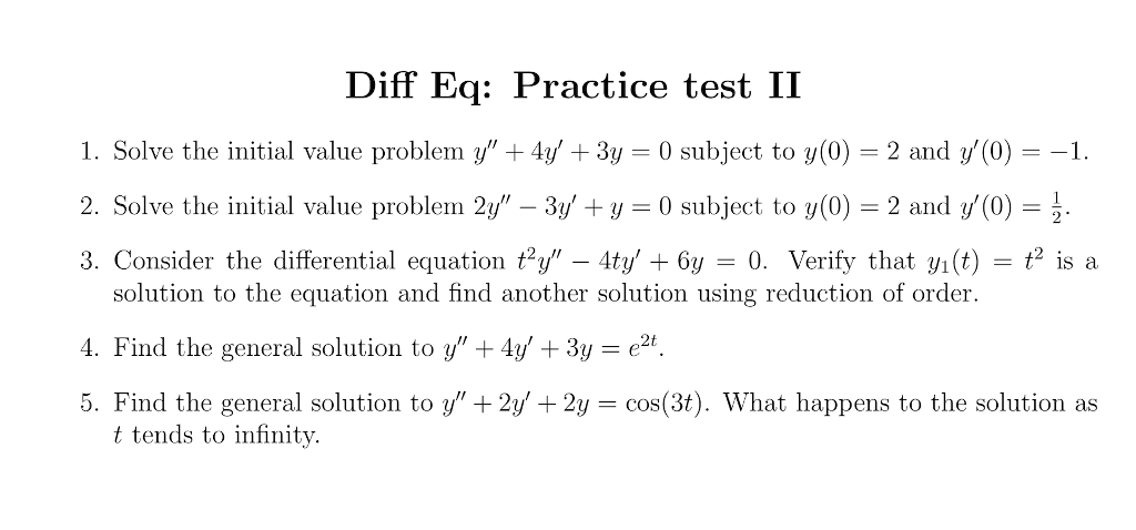 Solved Diff Eq: Practice test II 1. Solve the initial value | Chegg.com