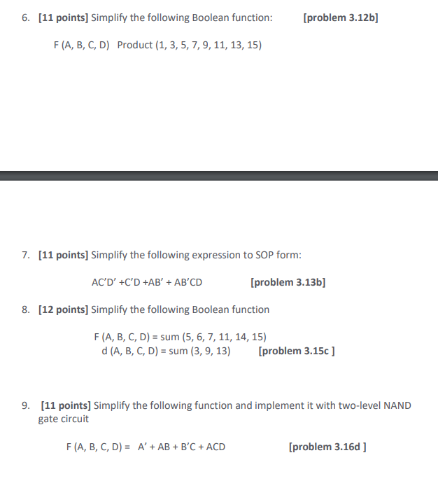 Solved 6. [11 points] Simplify the following Boolean | Chegg.com