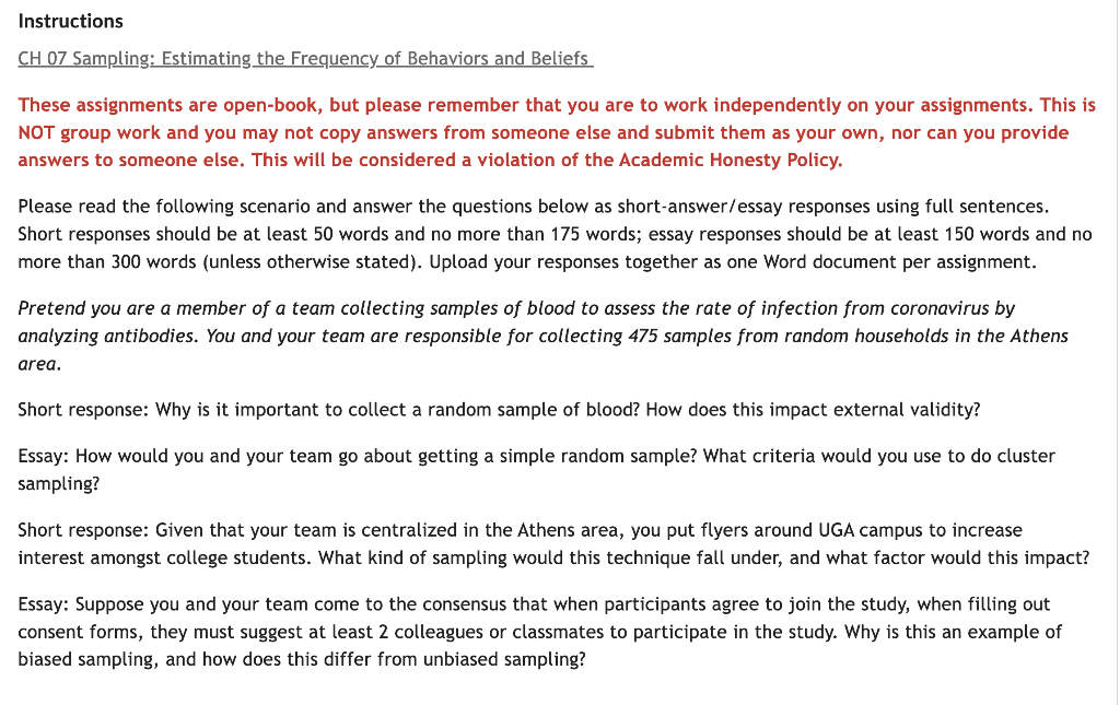 Solved CH 07 Sampling: Estimating the Frequency of Behaviors | Chegg.com