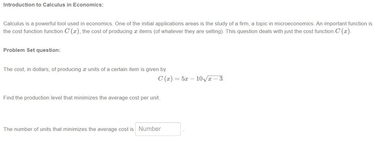 Solved Introduction to Calculus in Economics: Calculus is a | Chegg.com