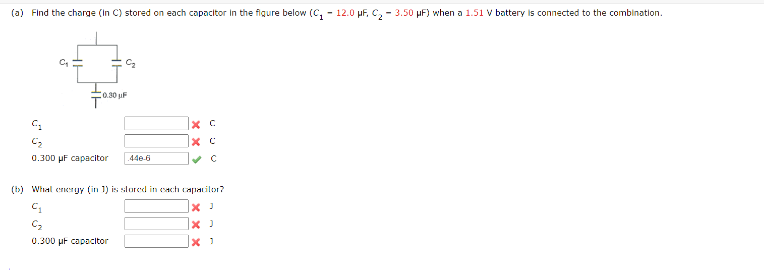 Solved (a) Find the charge (in C) stored on each capacitor | Chegg.com