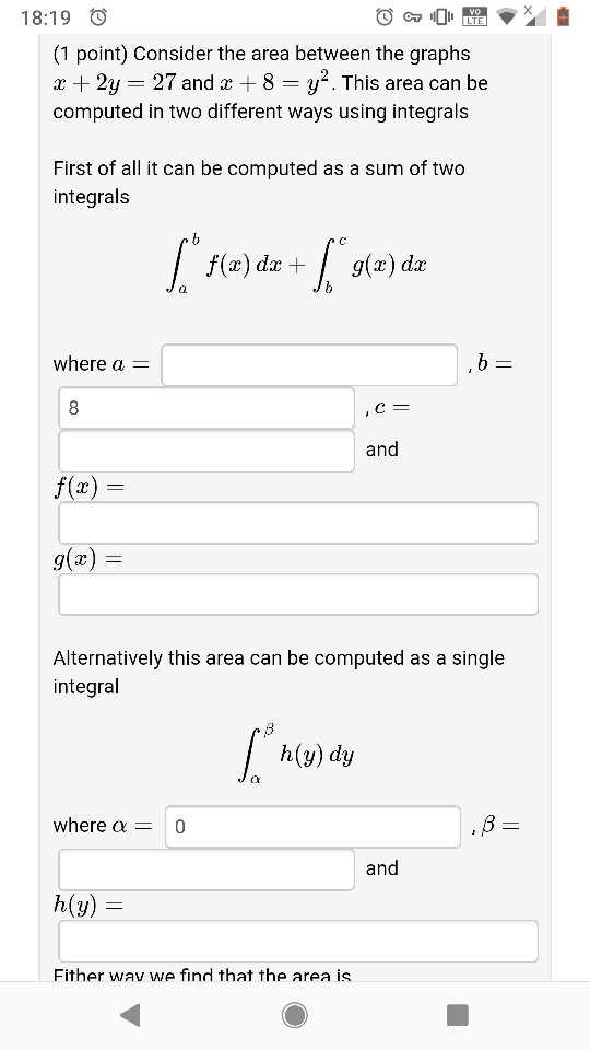 Solved 18:19 O (1 point) Consider the area between the | Chegg.com
