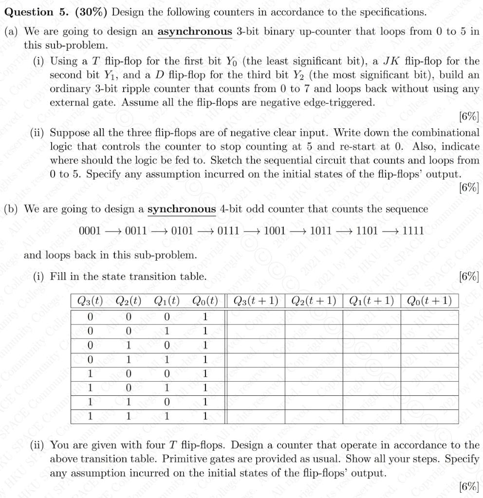 Solved (ii) Question 5. (30%) Design the following counters | Chegg.com