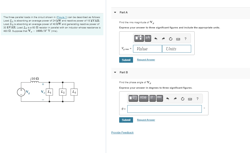Solved The three parallel loads in the circuit shown in | Chegg.com