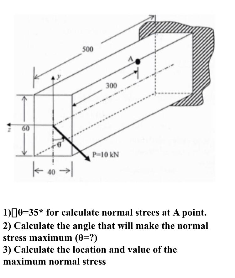 Solved 300 60 P=10 KN 1)80=35* for calculate normal strees | Chegg.com