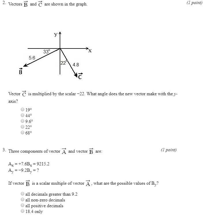 Solved 2. vectors B and C are shown in the graph. (1 point) | Chegg.com