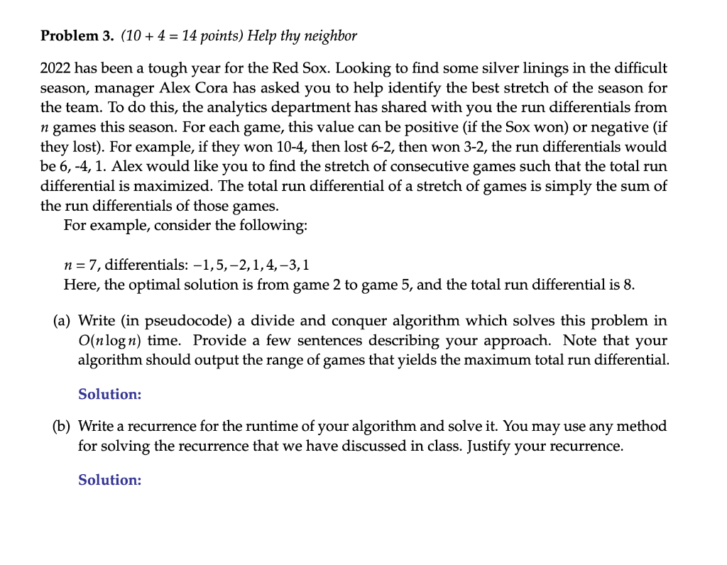 Solved Problem 3. (10+4=14 points ) Help thy neighbor 2022 | Chegg.com