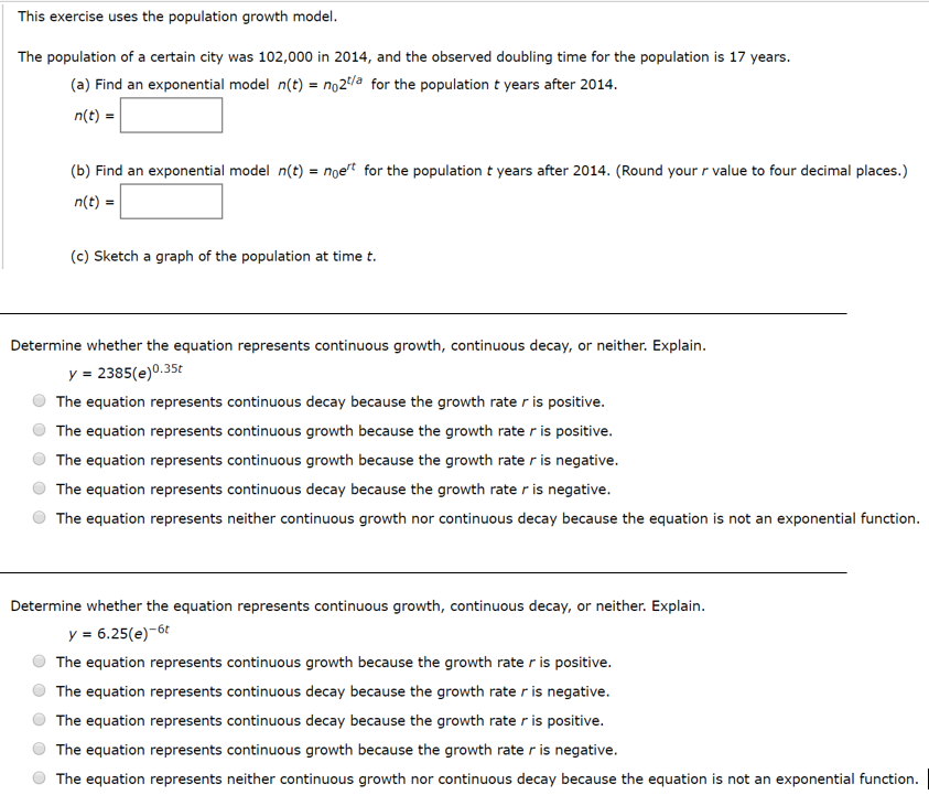 Solved This exercise uses the population growth model. The | Chegg.com