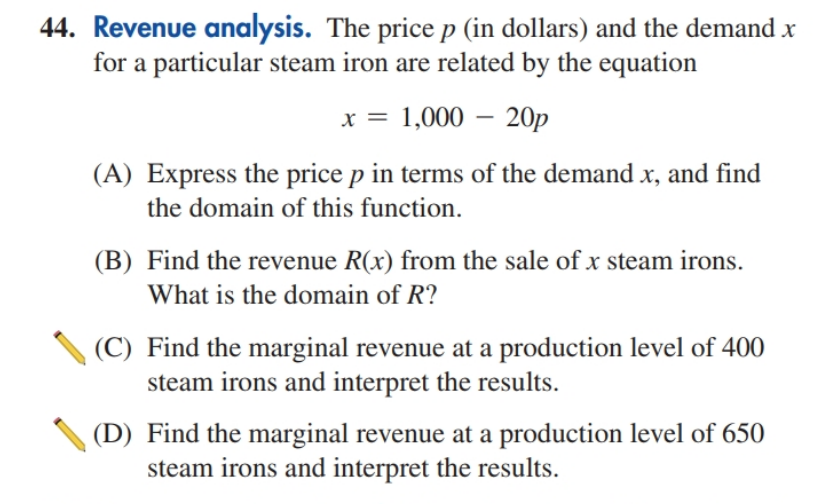 Solved 44. Revenue analysis. The price p (in dollars) and | Chegg.com