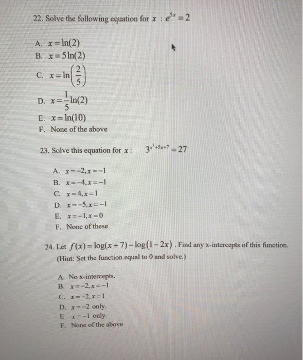Solved 22 Solve The Following Equation For X e A A Chegg solved-22-solve-the-following-equation-for-x-e-a-a-chegg