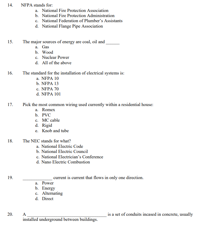 Solved 14. NFPA stands for: a. National Fire Protection | Chegg.com