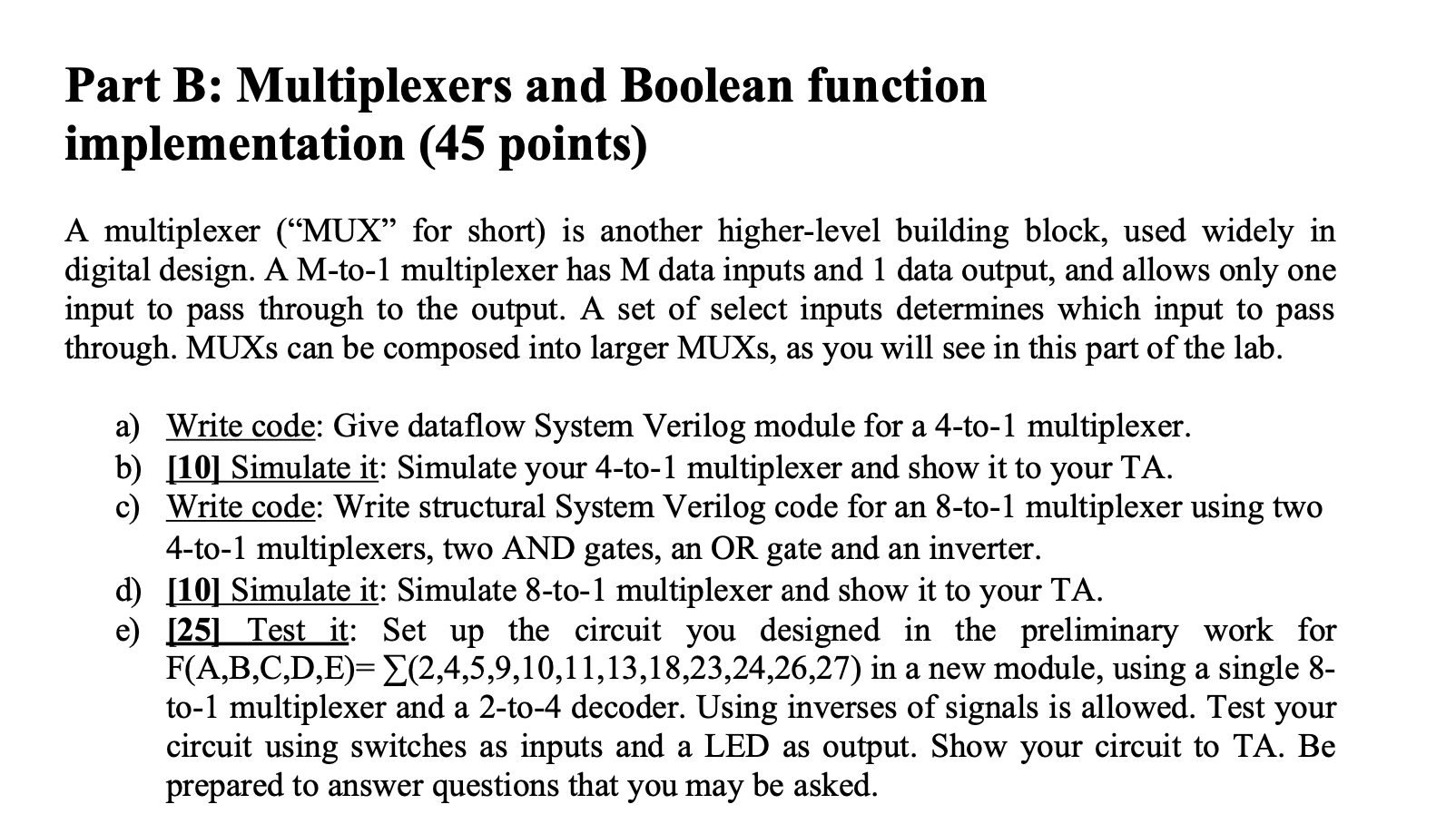 Solved Part B Multiplexers And Boolean Function 