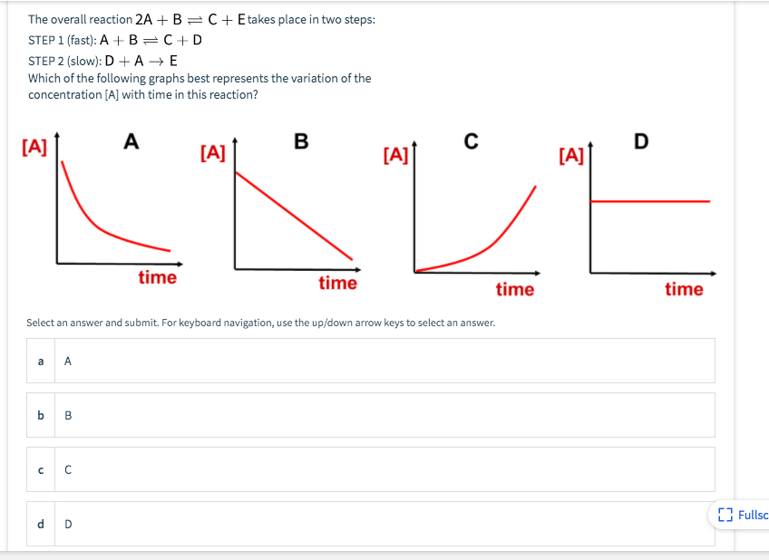 Solved The overall reaction 2A +B=C+ E takes place in two | Chegg.com