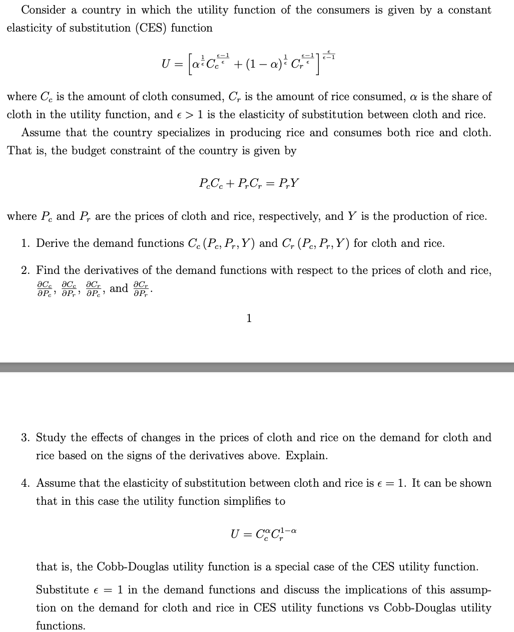 Solved Consider a country in ﻿which the utility function of | Chegg.com