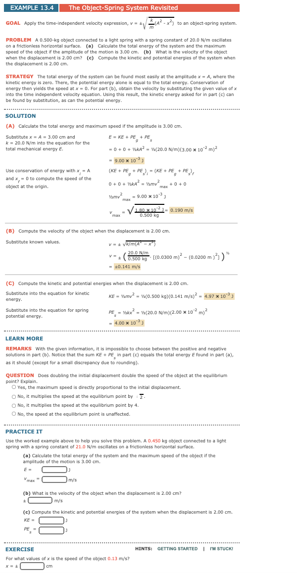 Solved EXAMPLE 13.4 The Object-Spring System Revisited GOAL | Chegg.com