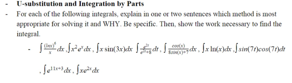 Solved U-substitution and Integration by Parts For each of | Chegg.com