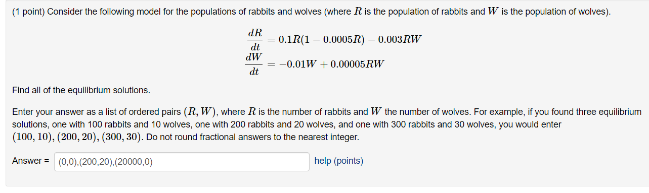 Solved (1 point) Consider the following model for the | Chegg.com