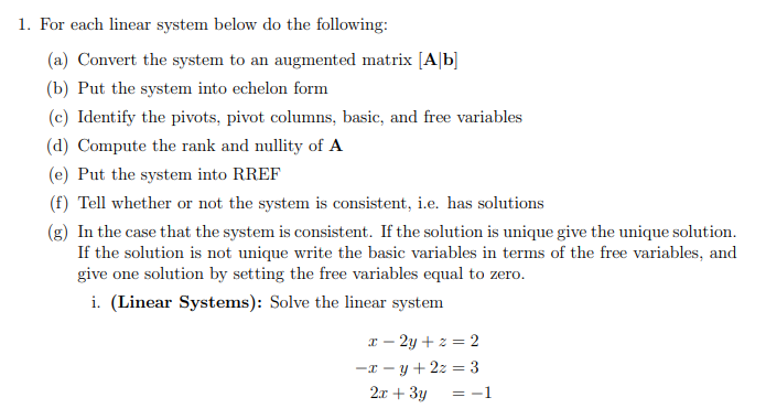 Solved 1. For each linear system below do the following: (a) | Chegg.com