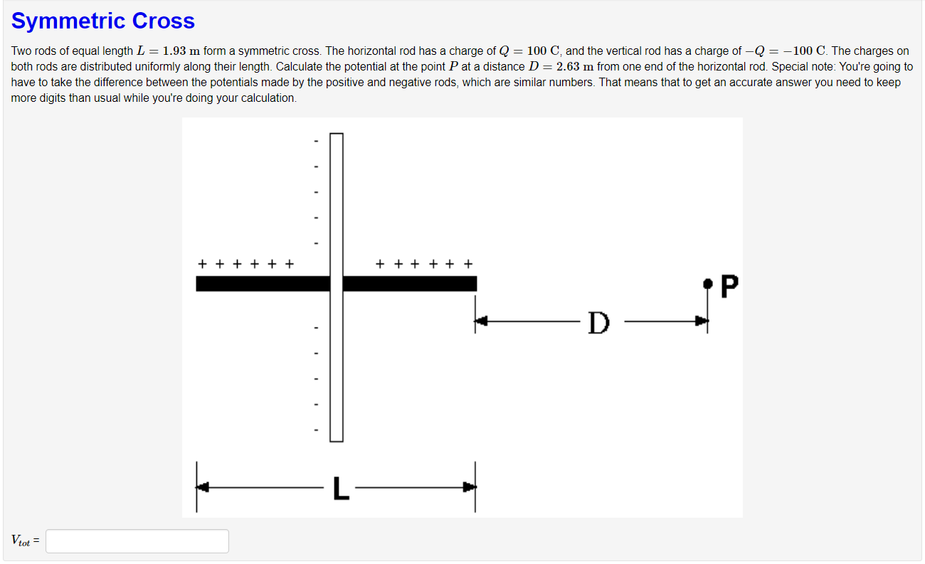 Solved Symmetric Cross Two rods of equal length L = 1.93 m | Chegg.com