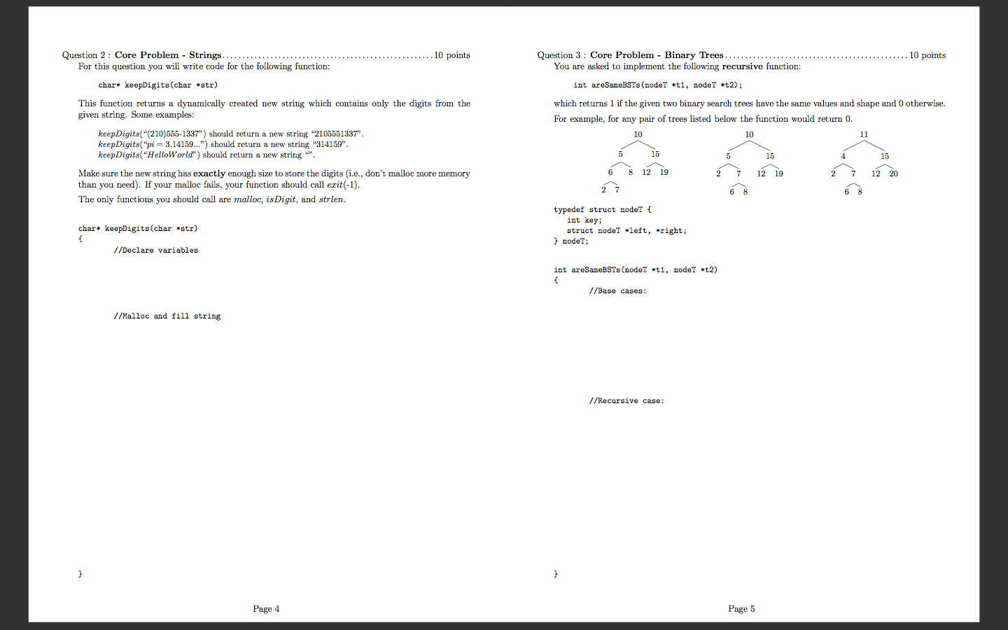 Solved Question 2: Core Problem - Strings..... 10 points For | Chegg.com