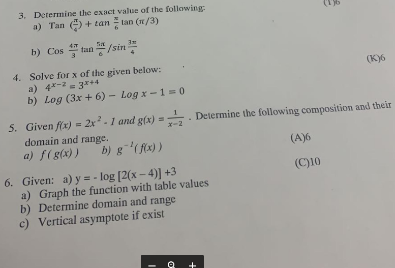 Solved 3. Determine the exact value of the following: a) | Chegg.com