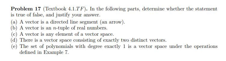 Solved Problem 17 (Textbook 4.1.TF). In the following parts, | Chegg.com