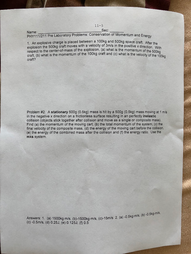 Solved 1. An explosive charge is placed between a 100kg and | Chegg.com