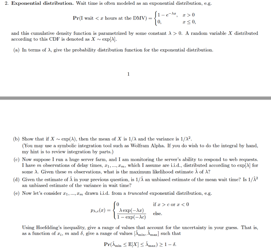 Solved 2. Exponential distribution. Wait time is often | Chegg.com