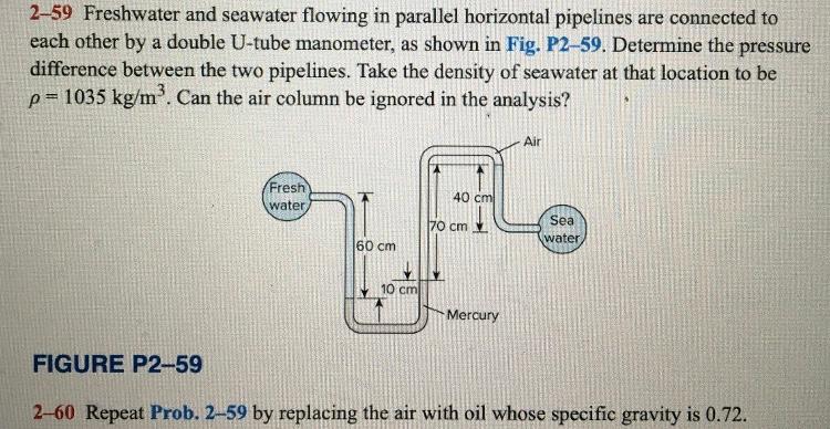 Solved 2-59 Freshwater and seawater flowing in parallel | Chegg.com