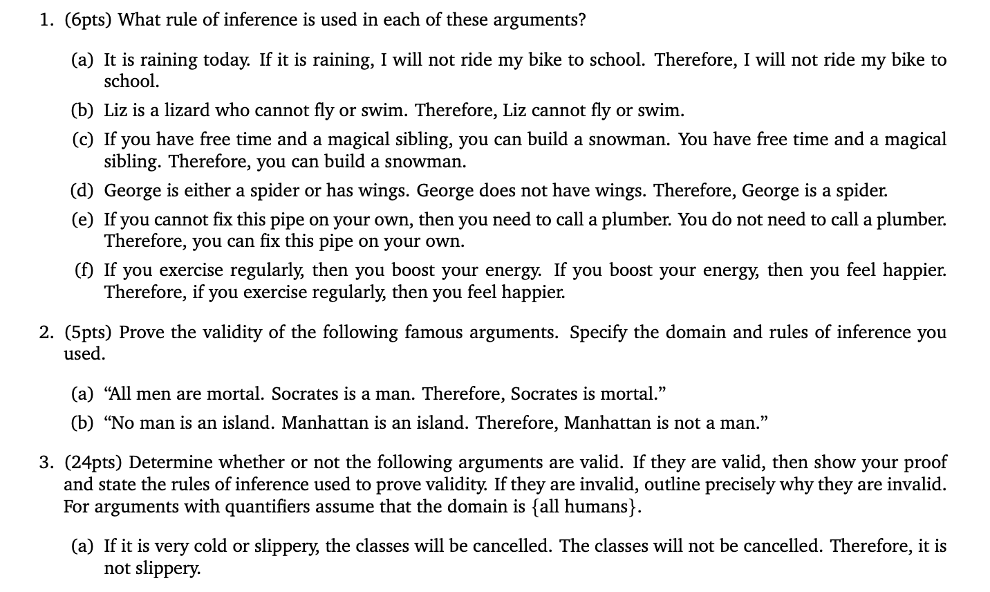 Solved 1. (6pts) What rule of inference is used in each of | Chegg.com