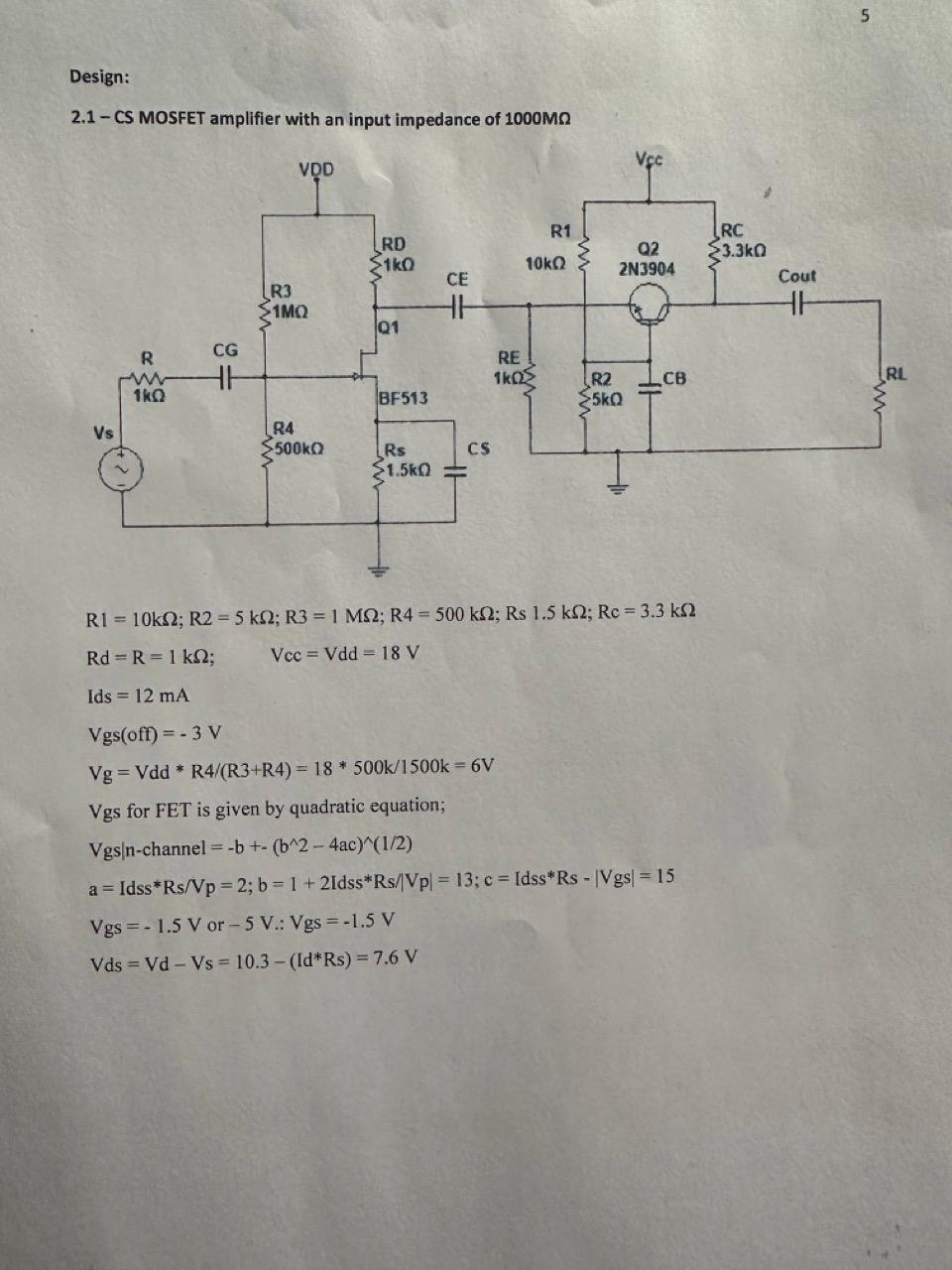 2.1 - CS MOSFET amplifier with an input impedance of | Chegg.com