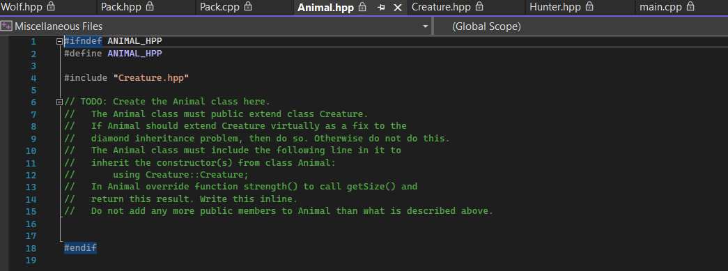 Task •class Creature will be the parent class for the | Chegg.com