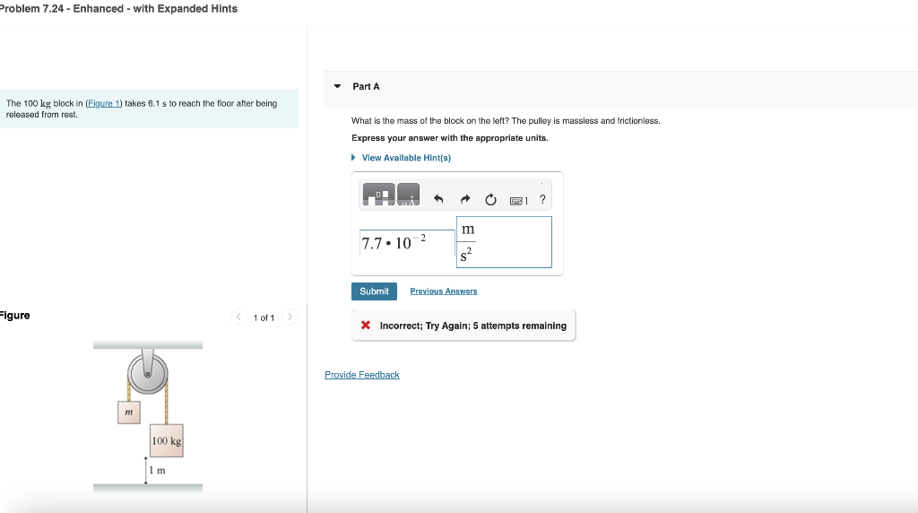 Solved The 100 kg block in (Figure 1) takes 6.1 s to reach | Chegg.com