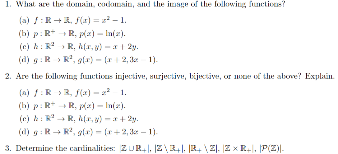 Solved 1. What are the domain, codomain, and the image of | Chegg.com
