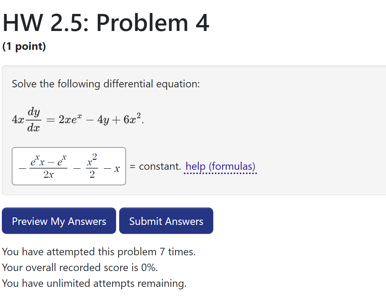 Solved HW 2.5: Problem 4 (1 point) Solve the following | Chegg.com