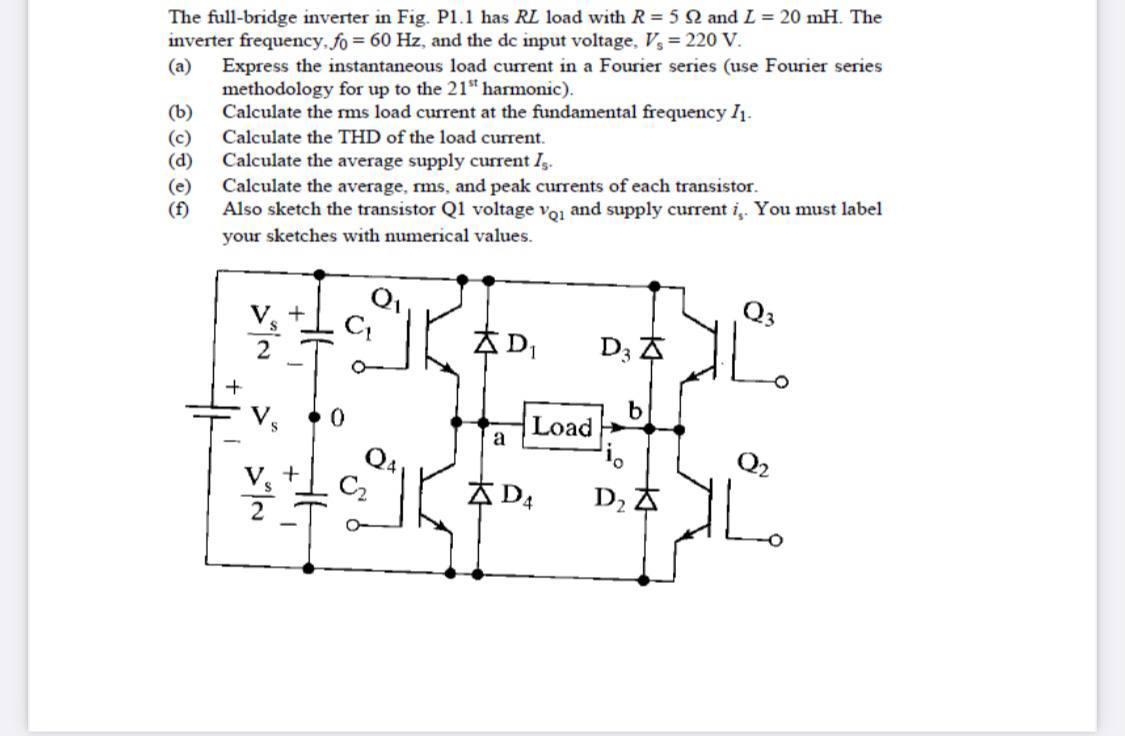 Solved The full-bridge inverter in Fig. P1.1 has RL load | Chegg.com