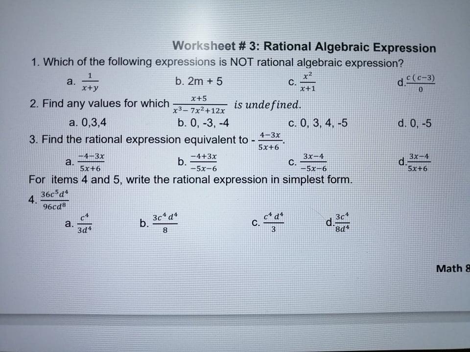 Solved 1 d. (c-3) X+1 0 x+5 Worksheet # 3: Rational | Chegg.com